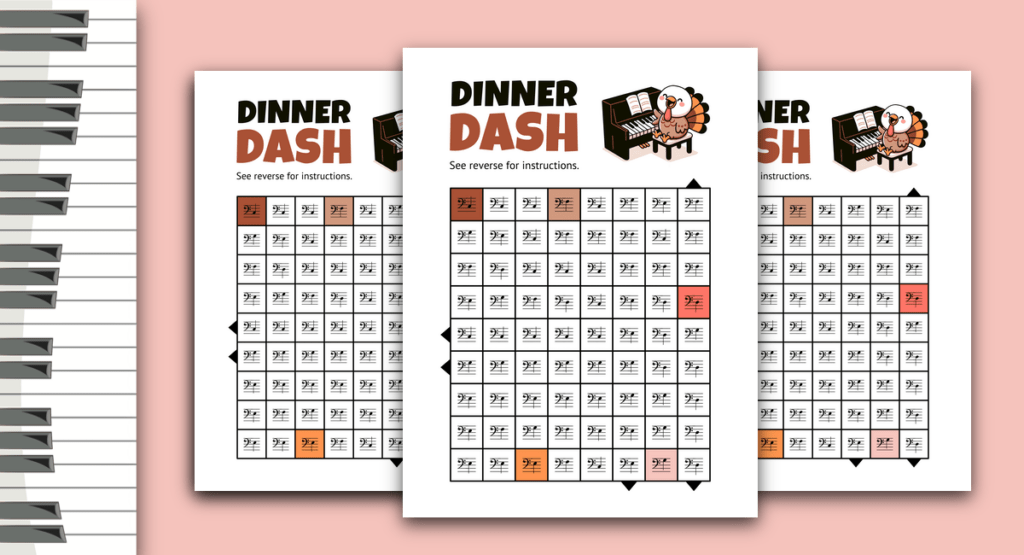 Thanksgiving Piano Game: Dinner Dash On The Bass Staff