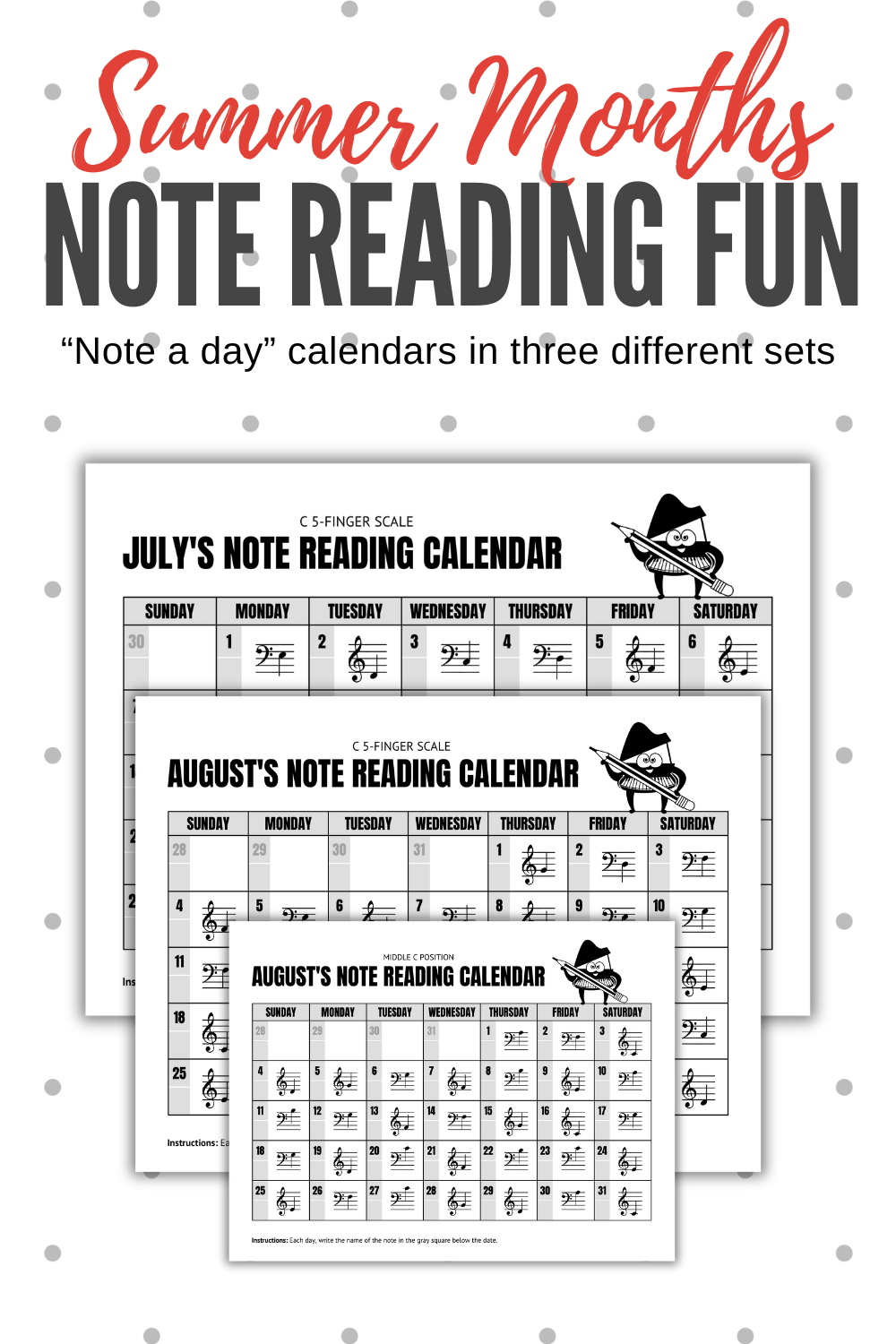 2024 Summer Note Reading Calendars For Piano Students